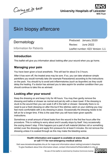 Skin biopsy aftercare